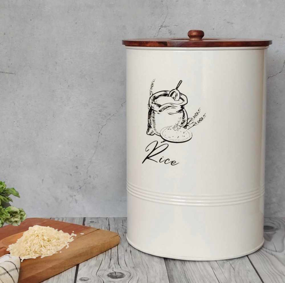 Rice Storage Container 1000ml (8-10 kg) with Wooden Lid and Rope ...